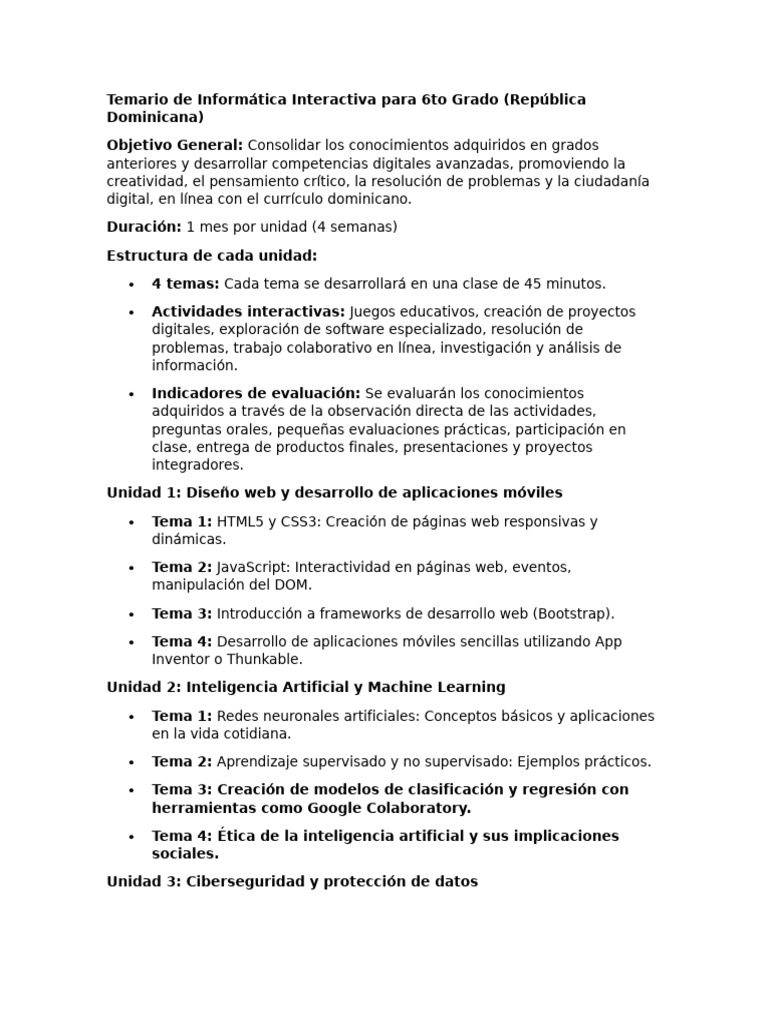 Temario de Informática Interactiva | PDF