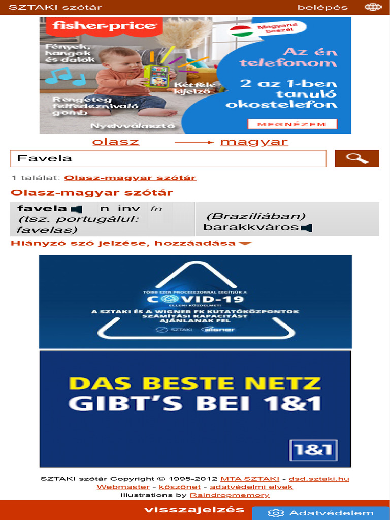 SZTAKI Szótár Olasz - Magyar Fordítás Favela Magyar, Angol, Német ...
