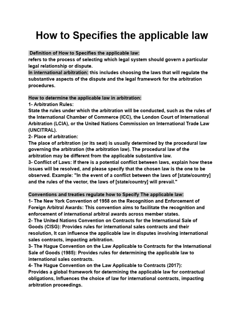 How To Specifies The Applicable Law | PDF