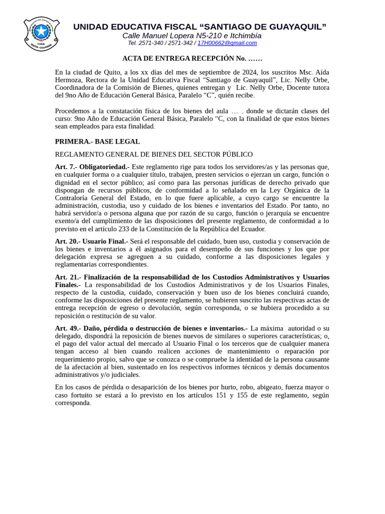 Modelo Acta Entrega Recepción 2024-2025 | PDF