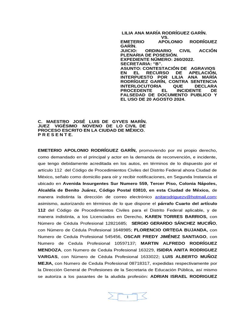 Contestacion Agravios vs. Recurso Apelación Sentencia Interl 20-Agosto ...