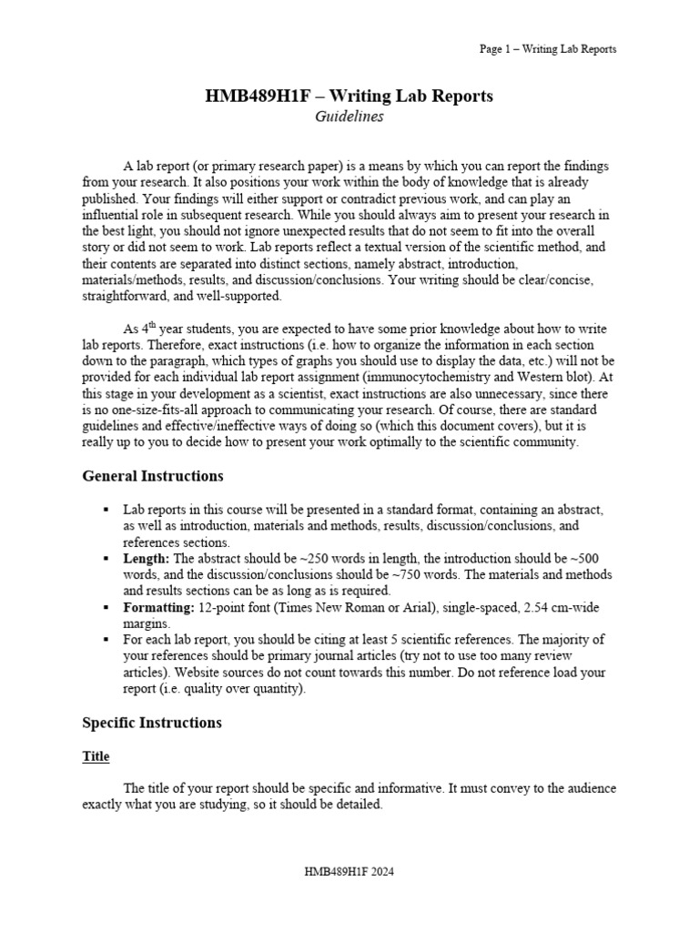 Guidelines For Writing Lab Reports | PDF