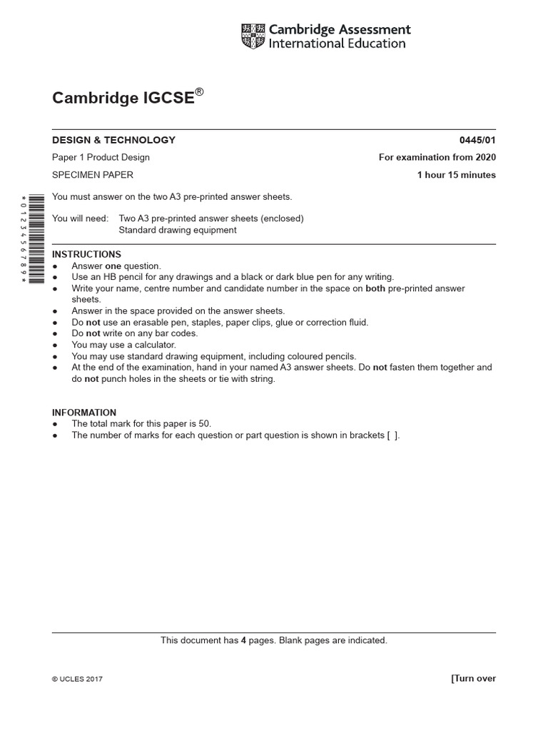 2020 Specimen Paper 1 | PDF