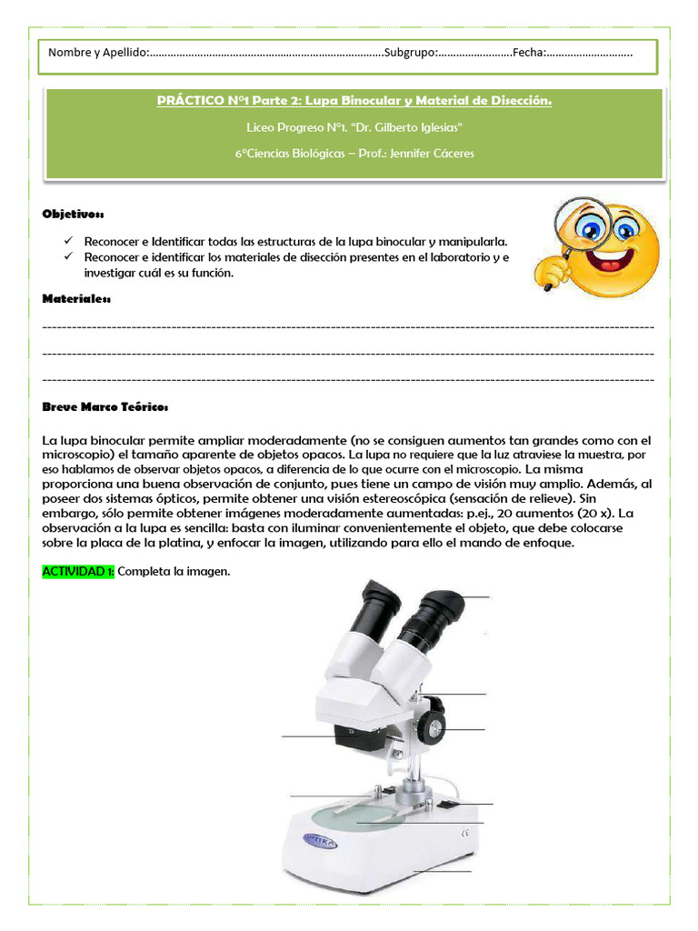 PRACTICA #1 Parte 2 Lupa Binocular y Material de Diseccón | PDF