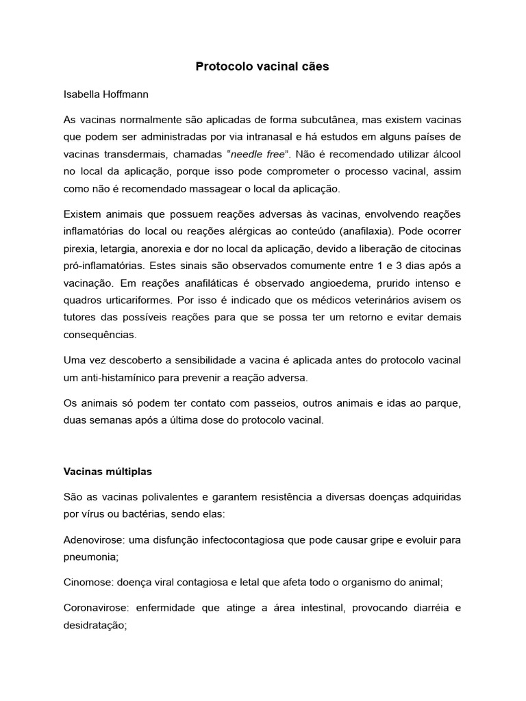 Protocolo Vacinal em Cães | PDF