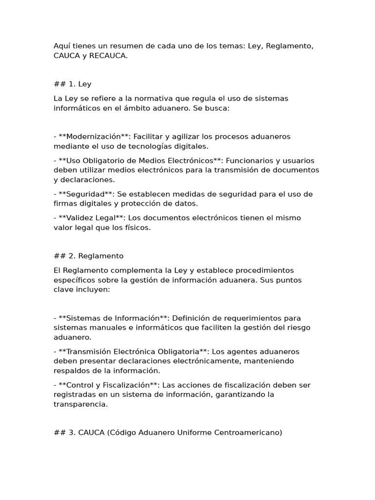 Ley, Reglamento, Cauca, Recauca Resumen Exponer | PDF