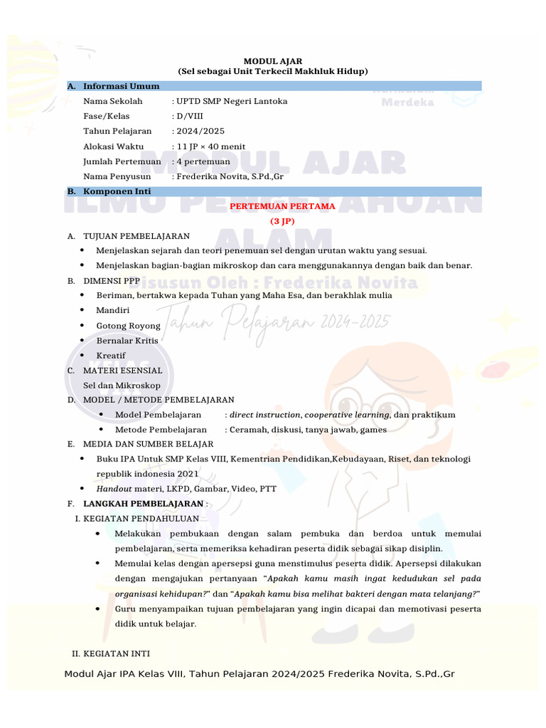 Modul Ajar Pengenalan Sel | PDF