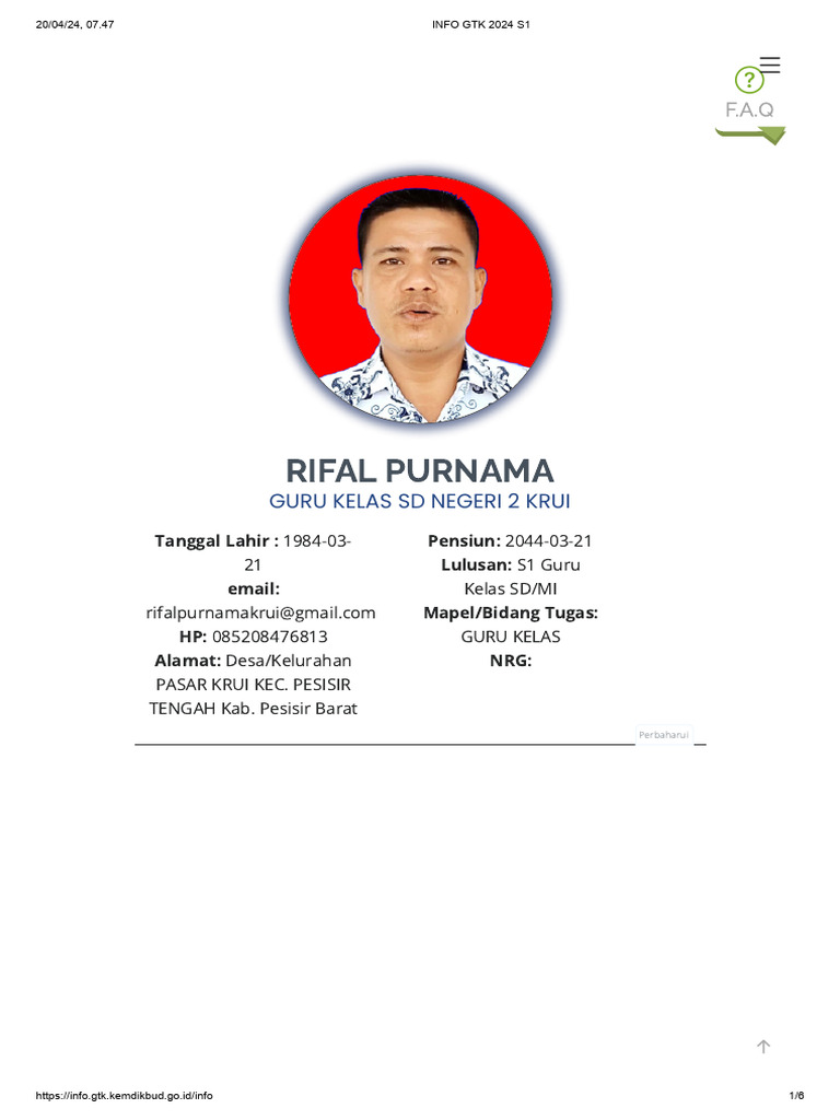 SDN 2 Krui - Info GTK - Rifal Purnama | PDF