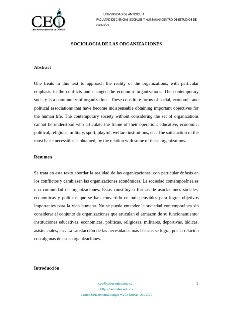 SOCIOLOGIA DE LAS ORGANIZACIONES. Pags 14 A La 54. | PDF | Sociedad | Sociología