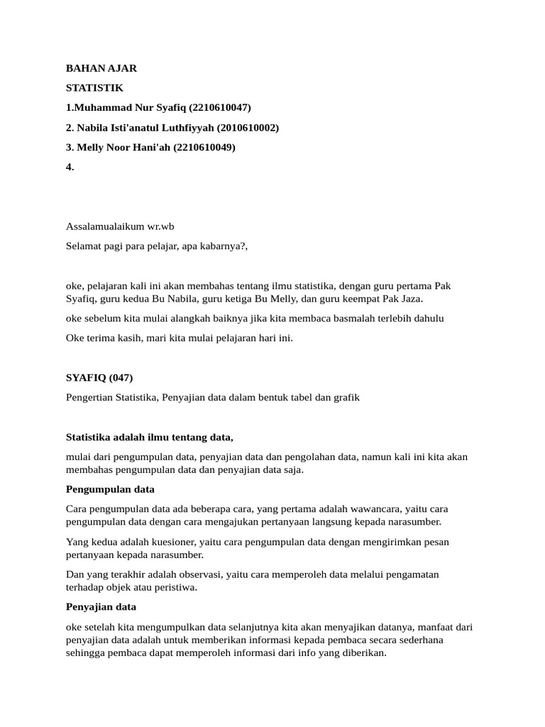BAHAN AJAR Efm Statistikaa | PDF