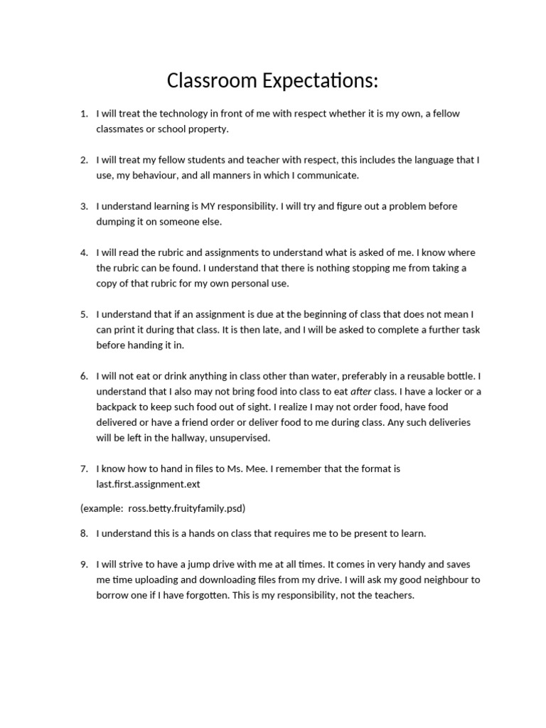 Classroom Expectations | PDF