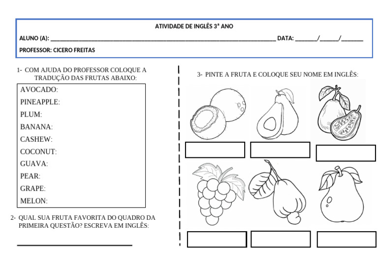 Atividade 3 Ano Frutas | PDF