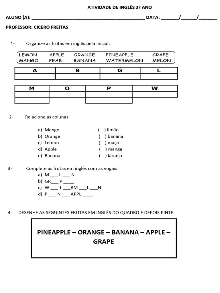 Frutas Atividade 3 Ano | PDF