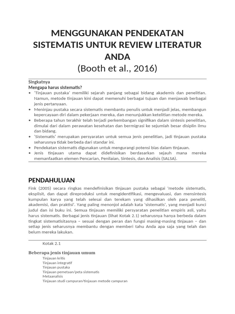 Menggunakan Pendekatan Sistematis Untuk Review Literatur Anda | PDF