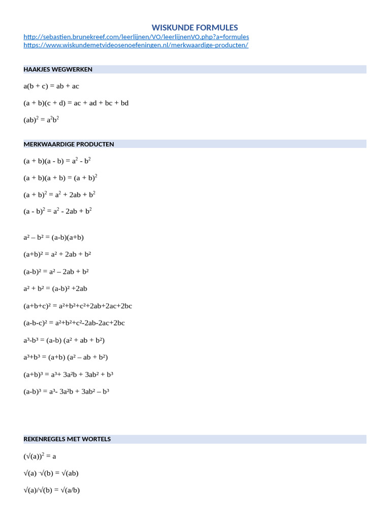 Wiskunde Formulesxsss | PDF