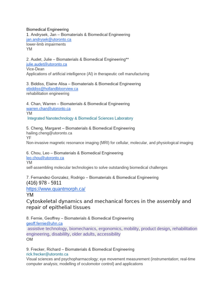 Profs UofT Bio | PDF