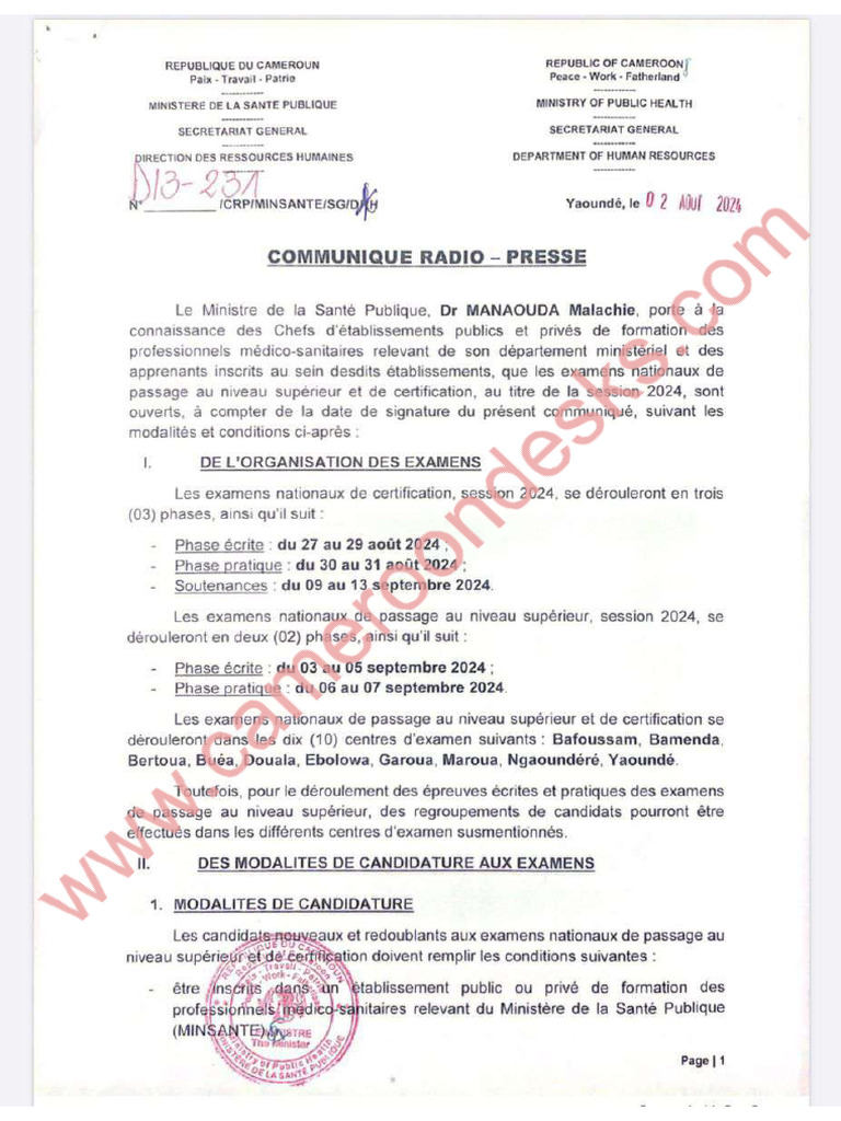 Communique MINSANTE - Watermark | PDF