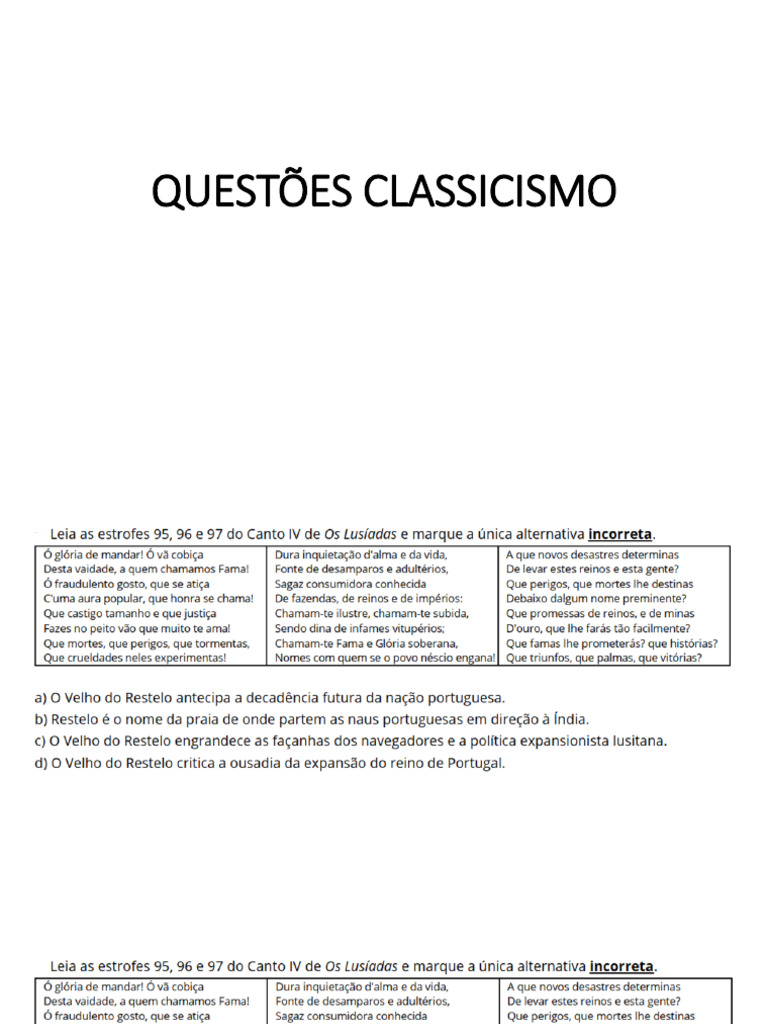02questões Classicismo - PP | PDF