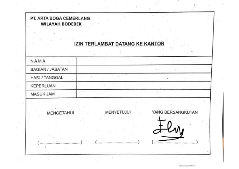 Form Izin Terlambat (1) - 1 | PDF