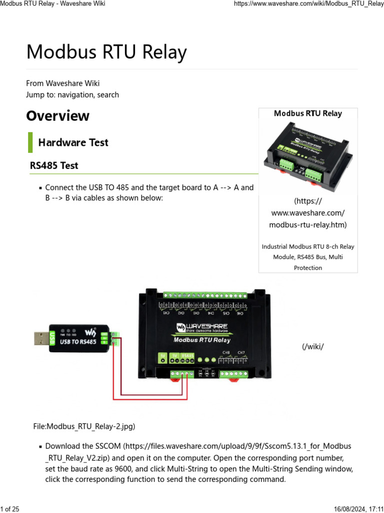 Modbus RTU Relay - Waveshare Modbus RTU Relay | PDF