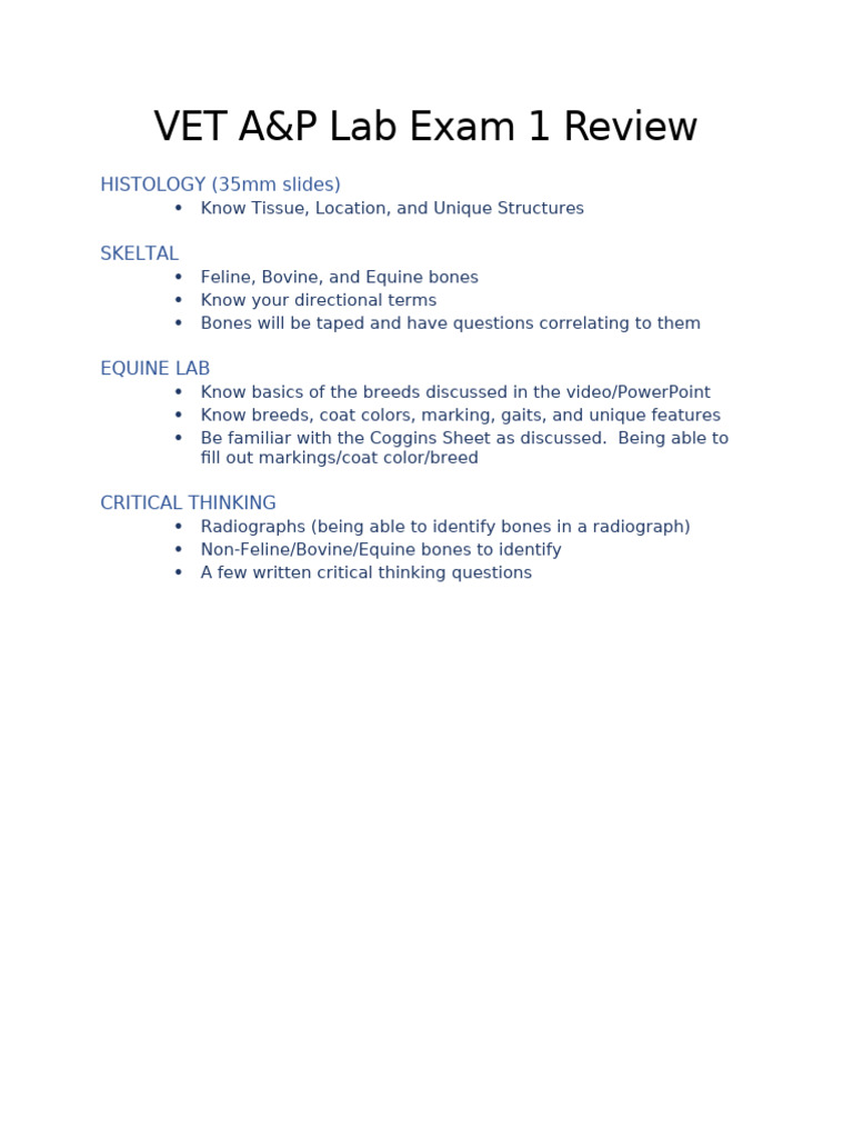 VET A&p Exam 1 Review Sheet | PDF