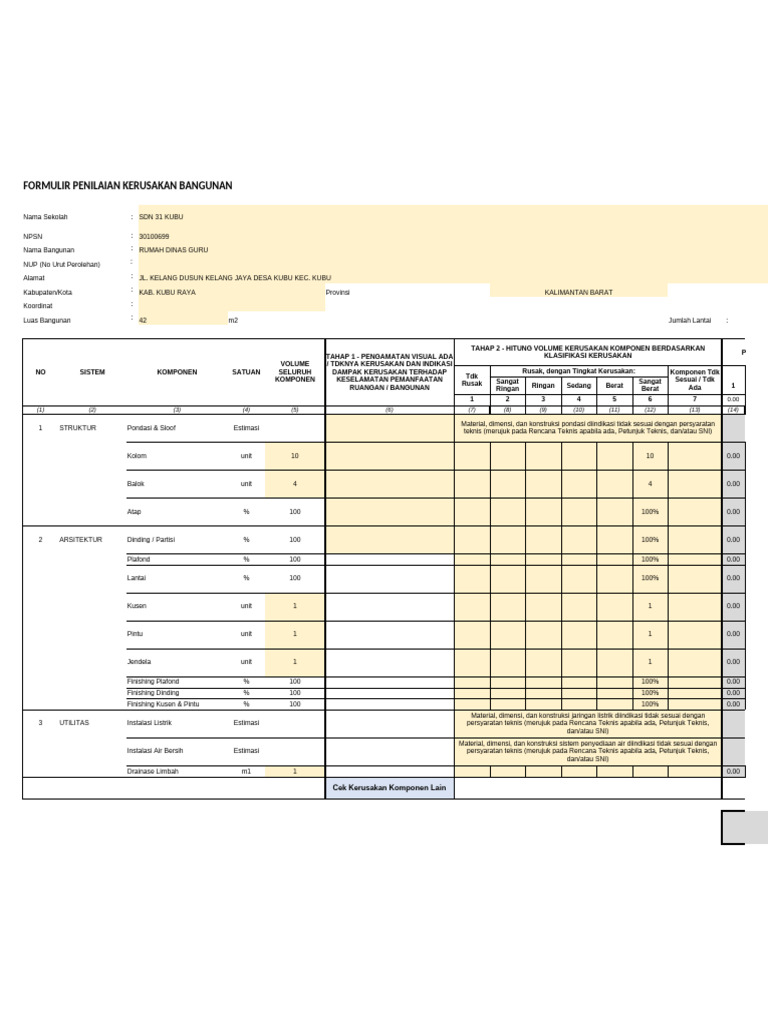 Alt.a Form-Identifikasi-Kerusakan-Sekolah - 1 LT - SDN 31 KUBU | PDF