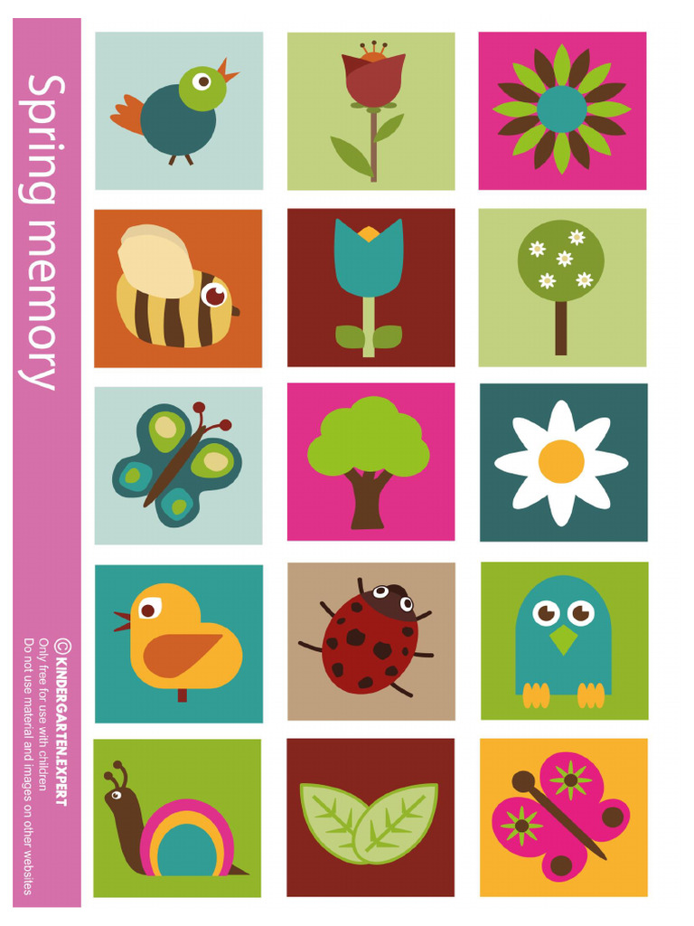 Spring Memory, Spring Theme, Kindergarten Expert, Free Printable | PDF