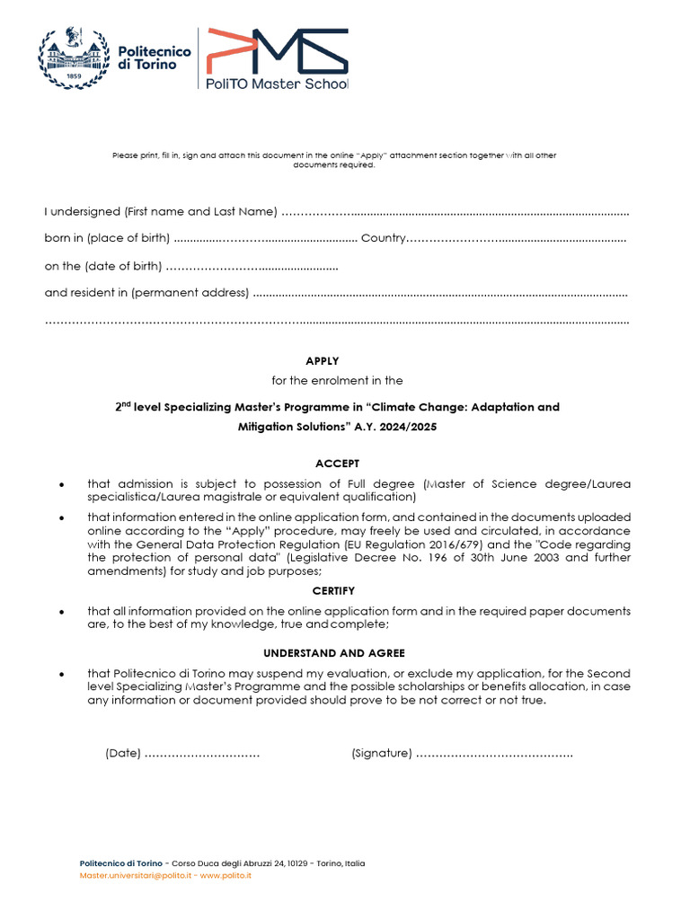 Application Form and Questionnaire | PDF