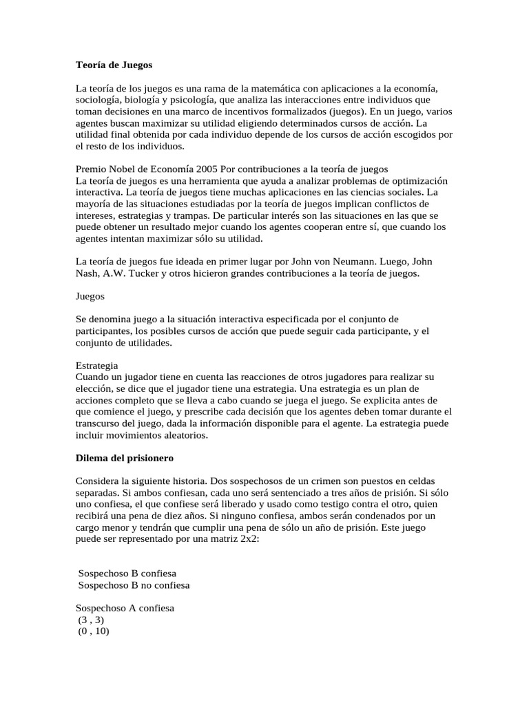 Teoría de Juegos | PDF | Teoría de juego