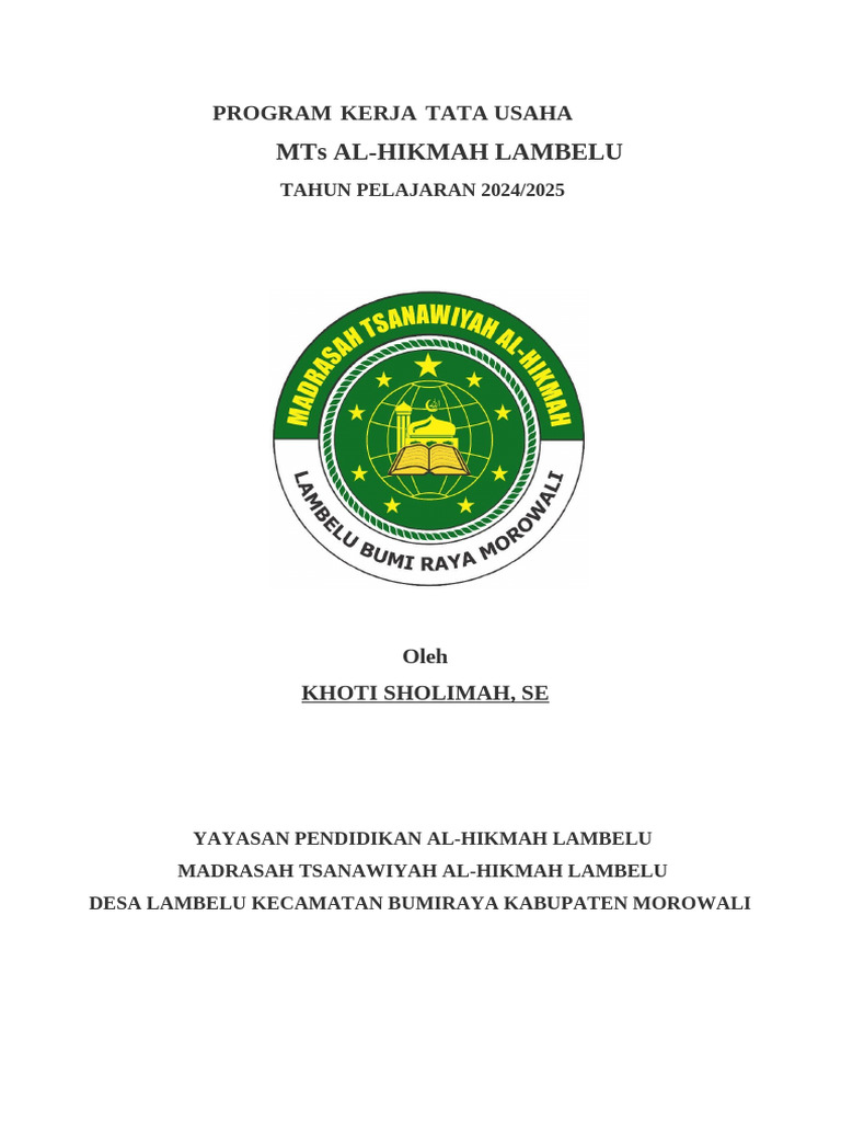 Program Tata Usaha MTs Al-Hikmah Lambelu | PDF