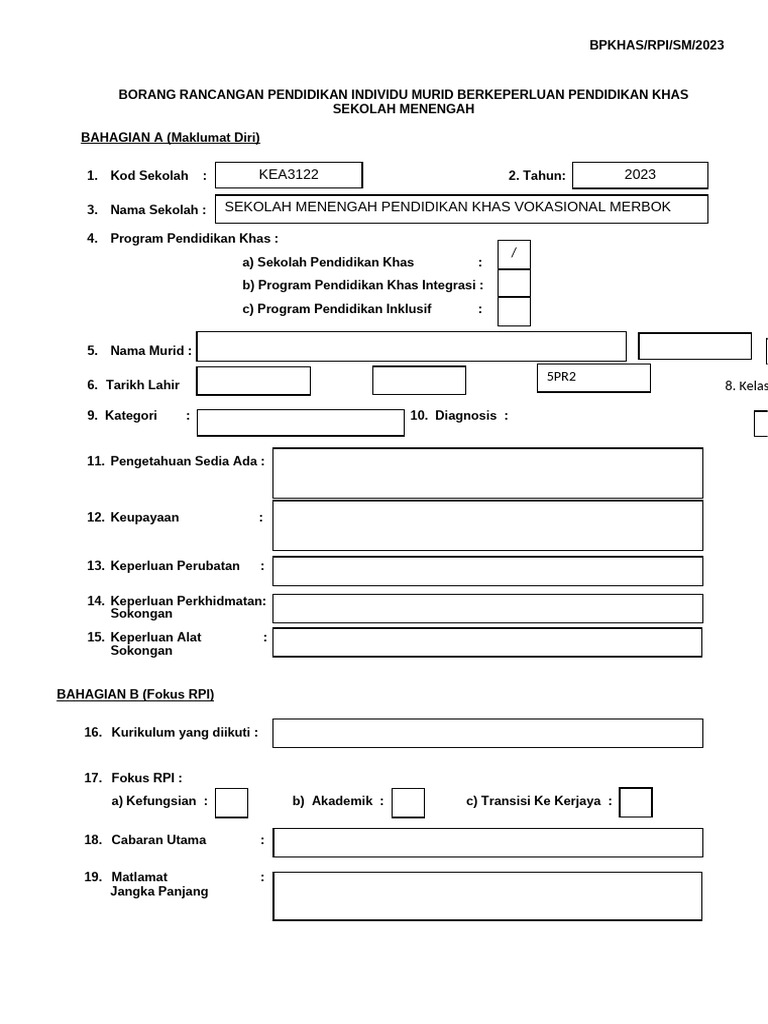 BORANG RPI Sekolah Menengah | PDF