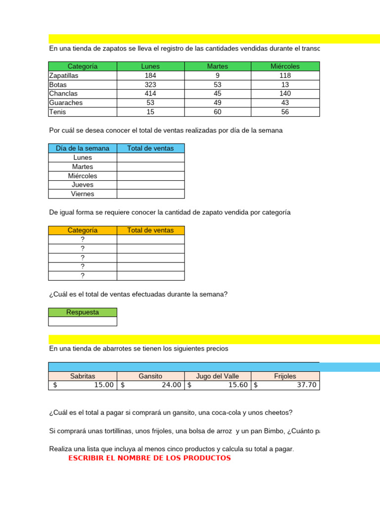Ejercicios Operaciones Básicas | PDF