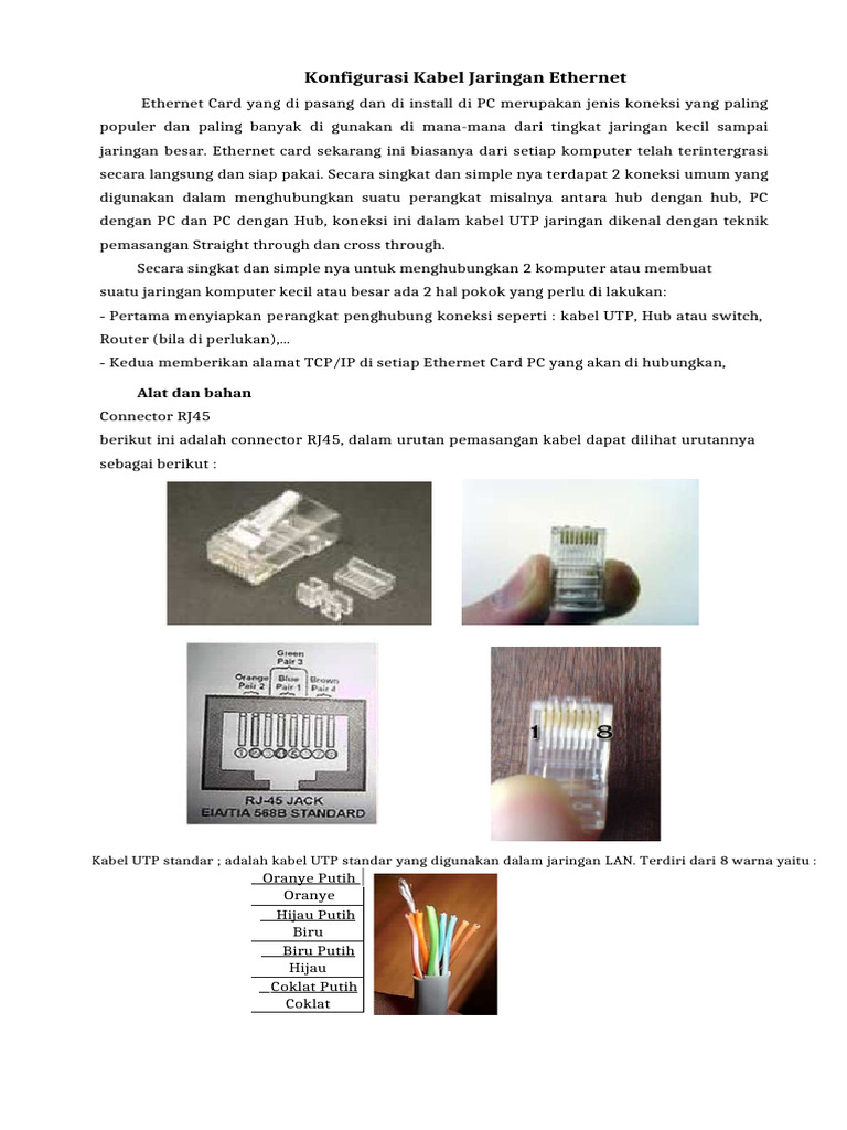 Tutorial Konfigurasi Kabel Jaringan Ethernet | PDF