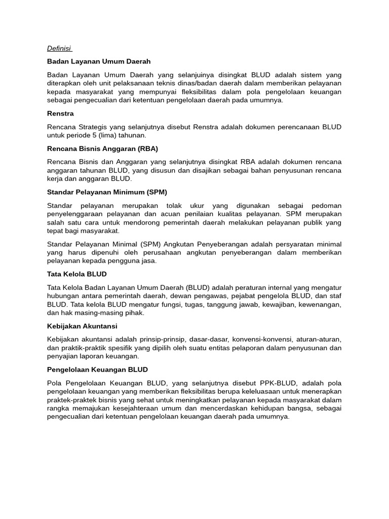 Definisi Tata Keloa, SPM, Kebijakan Akuntani BLUD | PDF