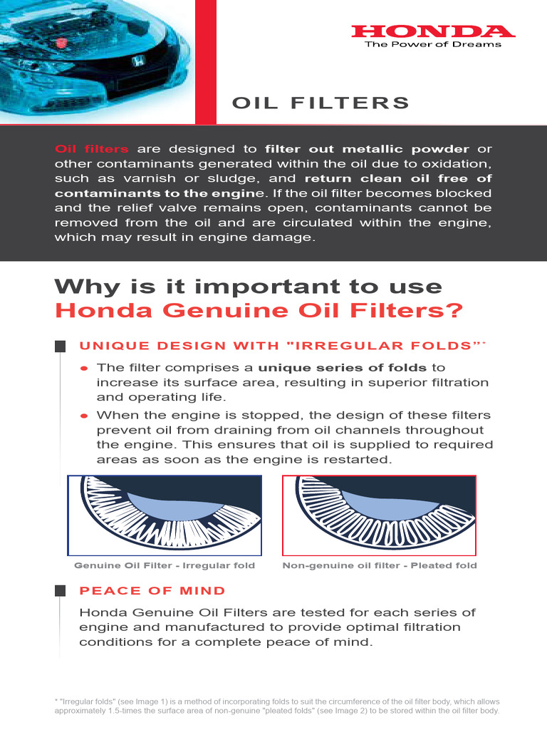 Honda Genuine Parts Leaflet Oil Filter | PDF
