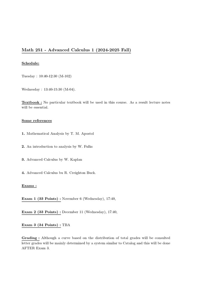 Math 251-Syllabus (2024-1) | PDF