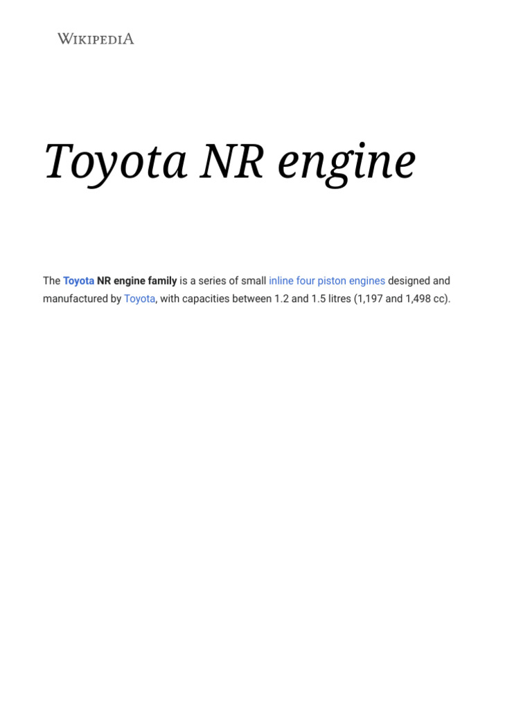 Toyota NR Engine - Wikipedia | PDF | Engine Technology | Vehicle Parts