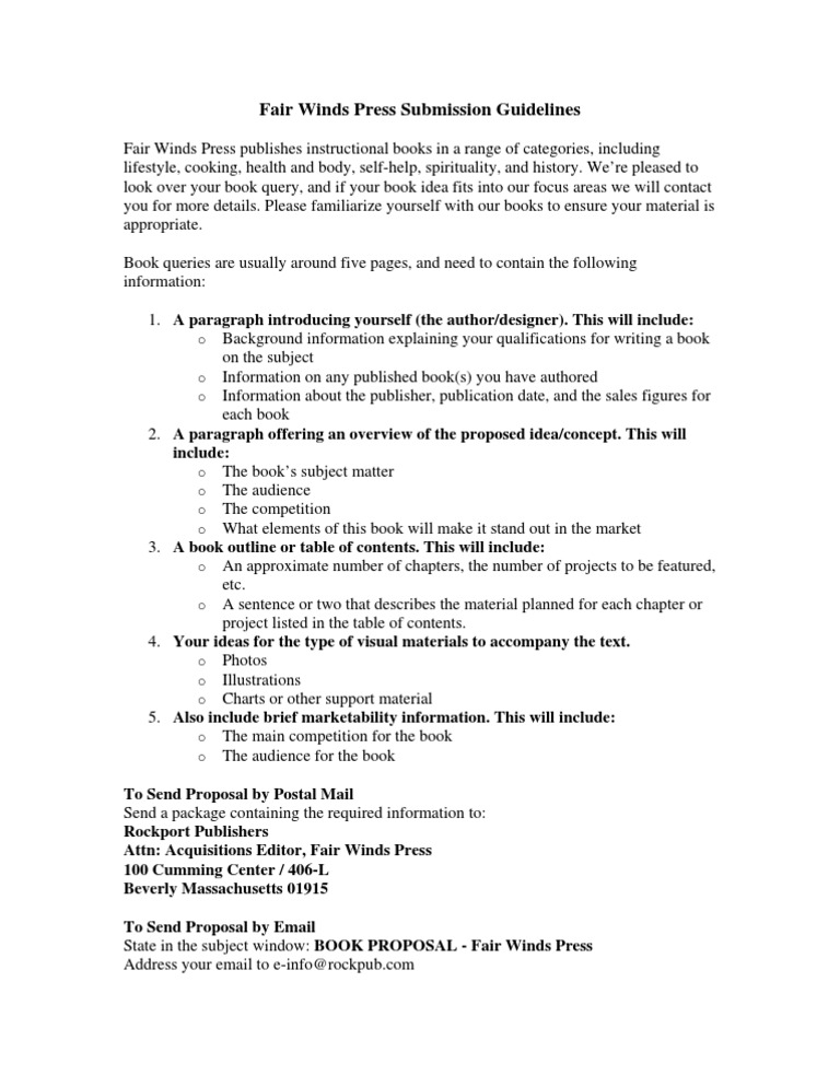 Fair Winds Press Submission Guidelines | PDF