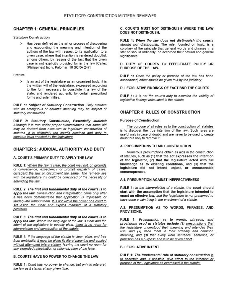 Chapter 1: General Principles: Statutory Construction Midterm Reviewer ...