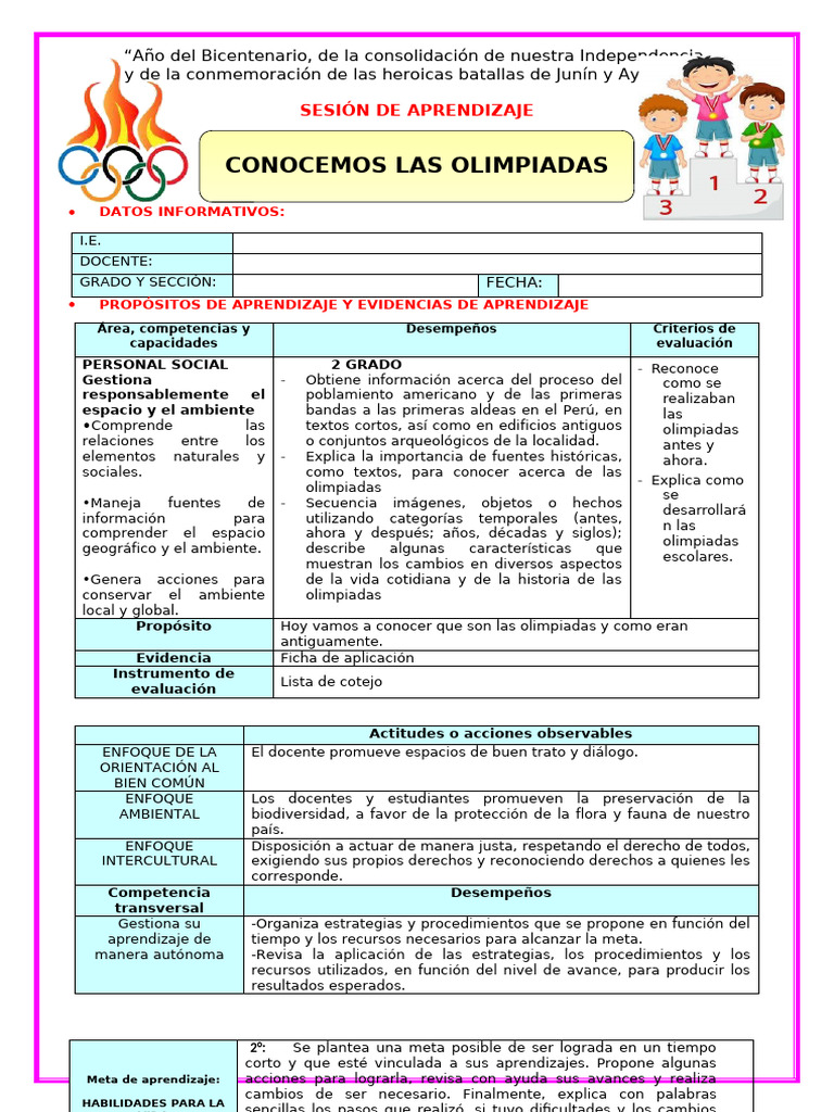 2º U6 S3 Sesion D1 PS Conocemos Las Olimpiadas | PDF 2º U6 S3 Sesion D1 PS Conocemos Las Olimpiadas | PDF