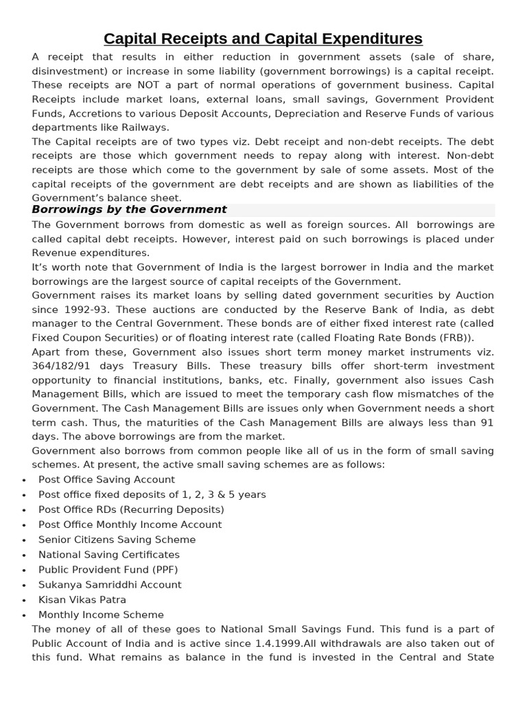 Capital Receipt & Expenditure | PDF