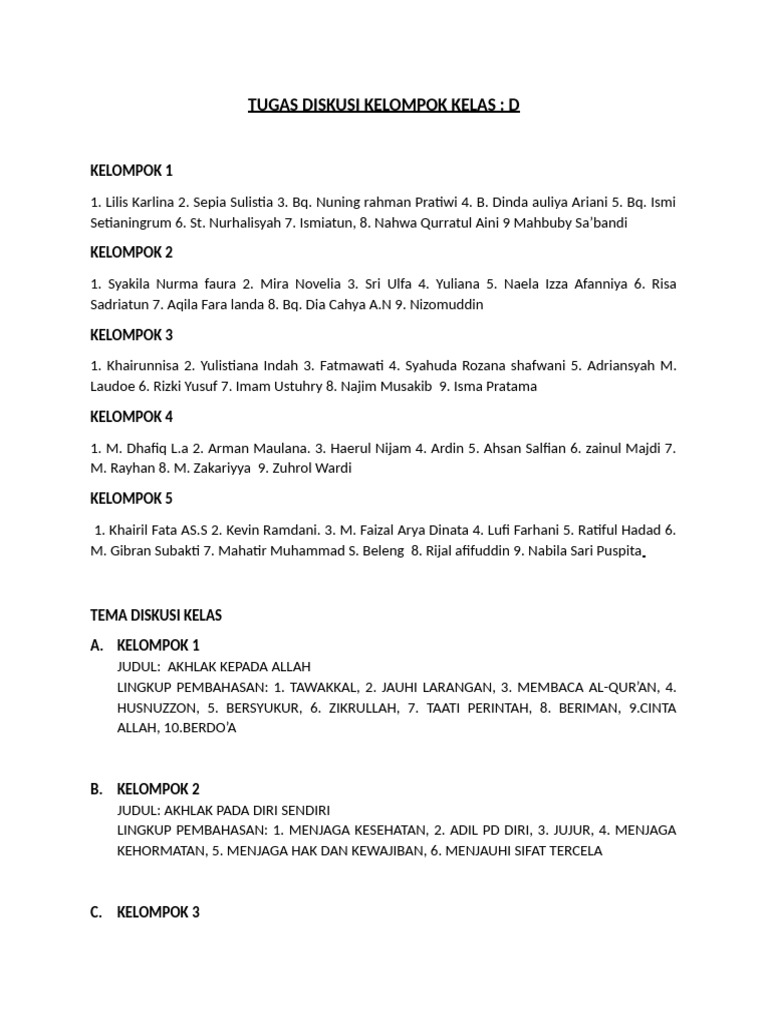 Tugas Diskusi Kelompok MK Akhlak | PDF