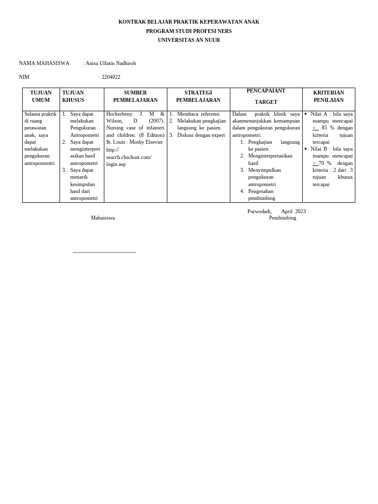 KONTRAK BELAJAR Anak | PDF