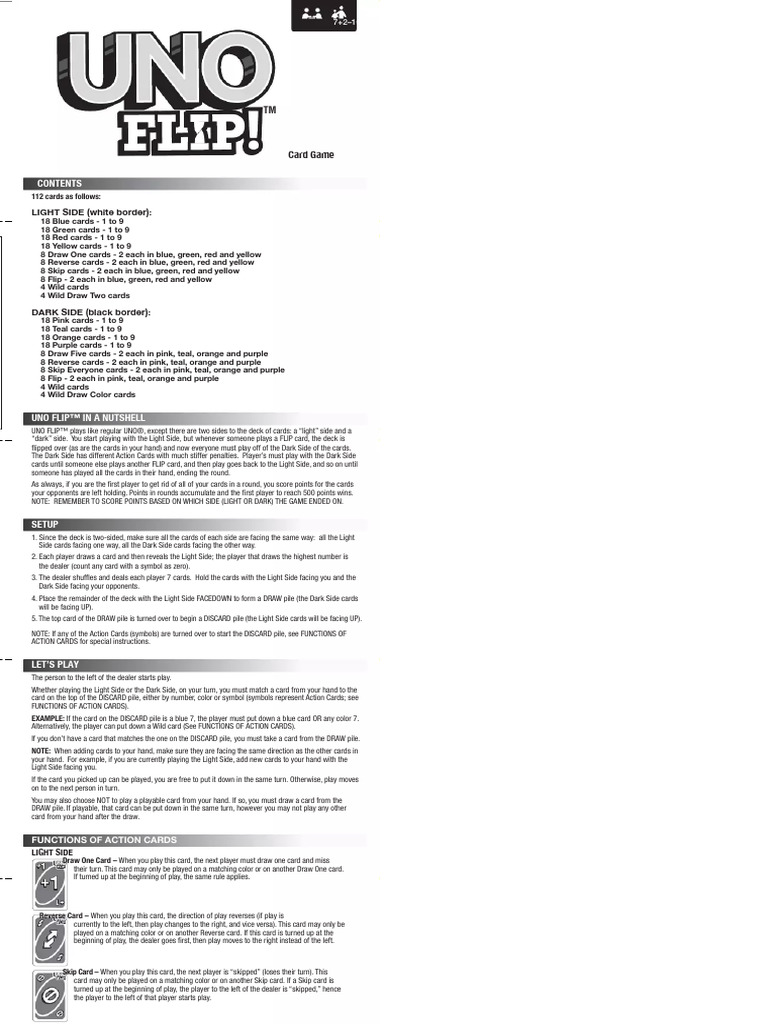 Manual de Instruções Mattel UNO Flip (1 Páginas) | PDF