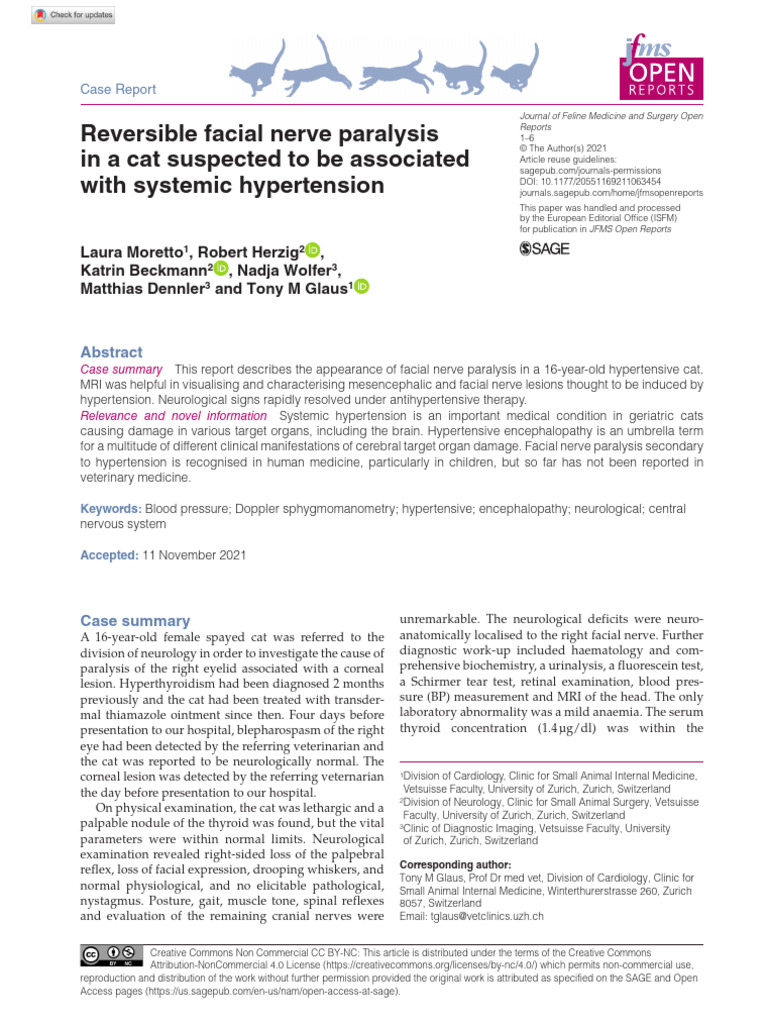 Reversible Facial Nerve Paralysis in A Cat Suspected To Be Associated ...