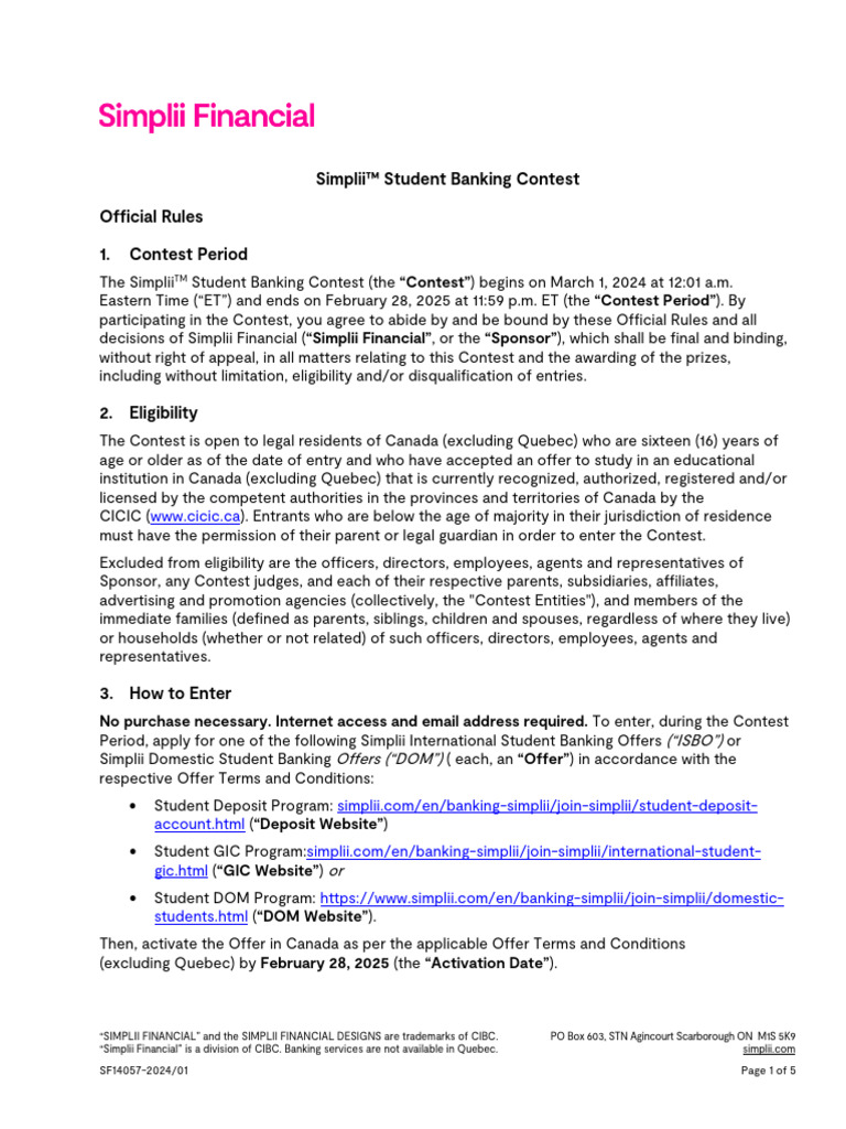 Simplii Student Banking Contest | PDF