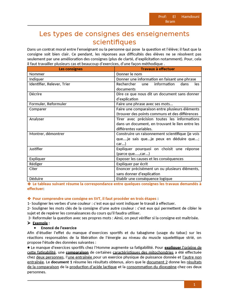 Les Types de Consignes Des Enseignements Scientifiques | PDF