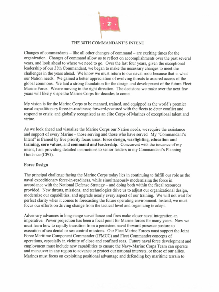 The 38th Commandant's Intent-Csg | PDF
