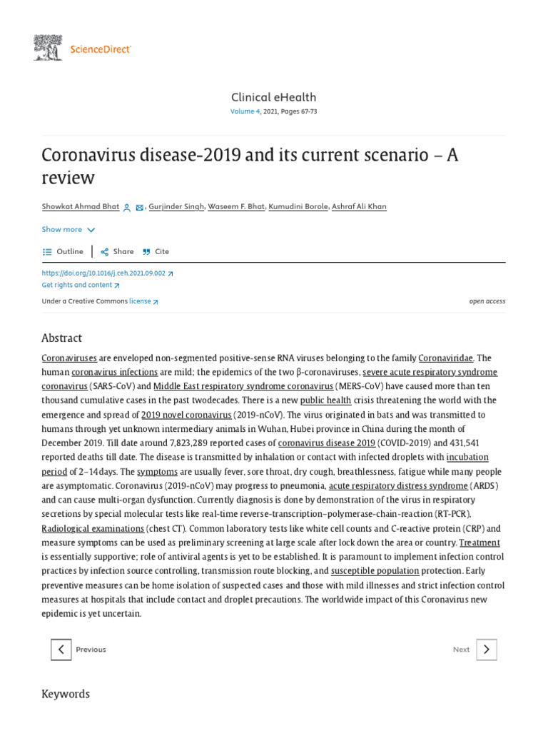 Coronavirus Disease-2019 and Its Current Scenario - A Review ...