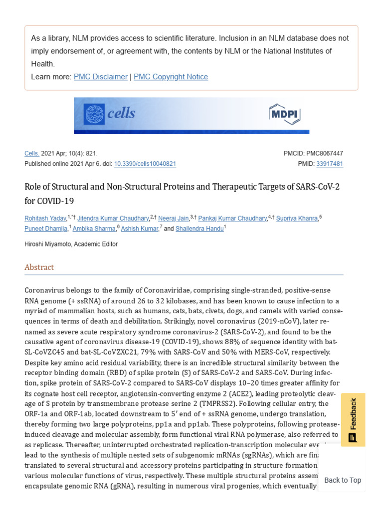 Role of Structural and Non-Structural Proteins and Therapeutic Targets ...